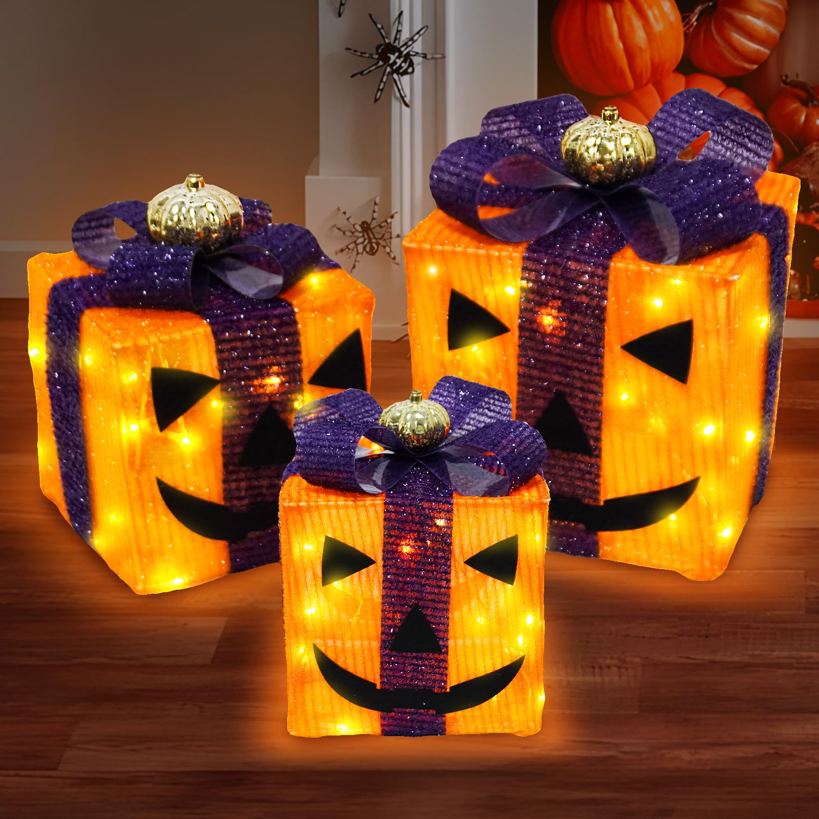 Amazon.com: Caxchiling Halloween Pumpkins Gifts Boxes 3 Pak Lighted ...