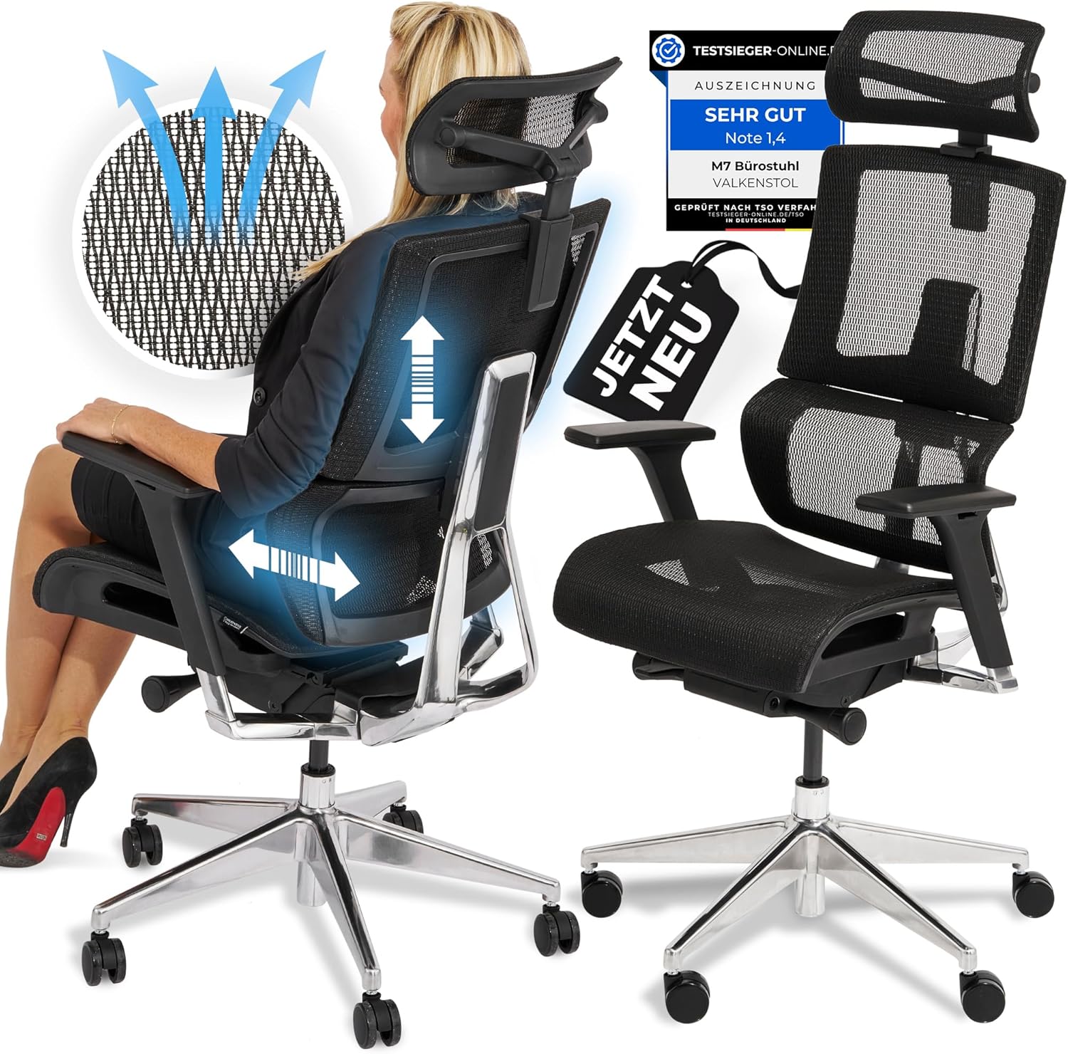 VALKENSTOL M7 Ergonomic Office Chair with Adaptive Lumbar Support ...