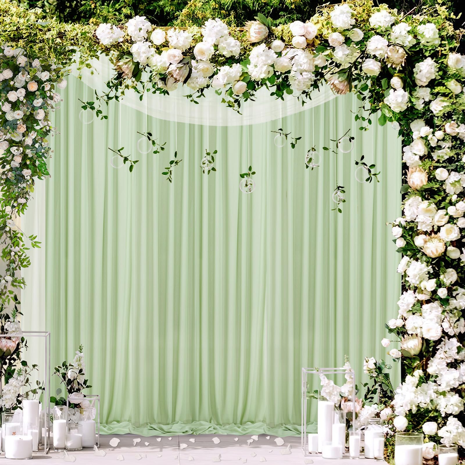 10ftx10ft Sage Green Chiffon Backdrop Curtain Wedding Backdrop Sheer ...