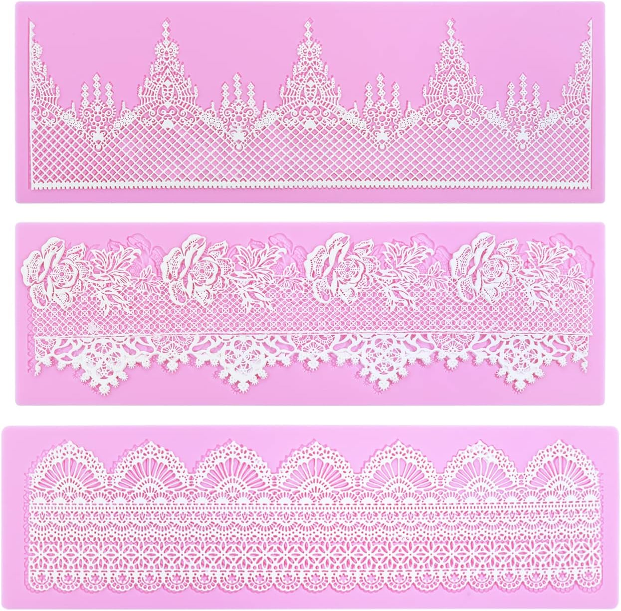 Amazon.com: Embossing Lace Fondant Molds - Rose Flower Cake Lace Molds ...