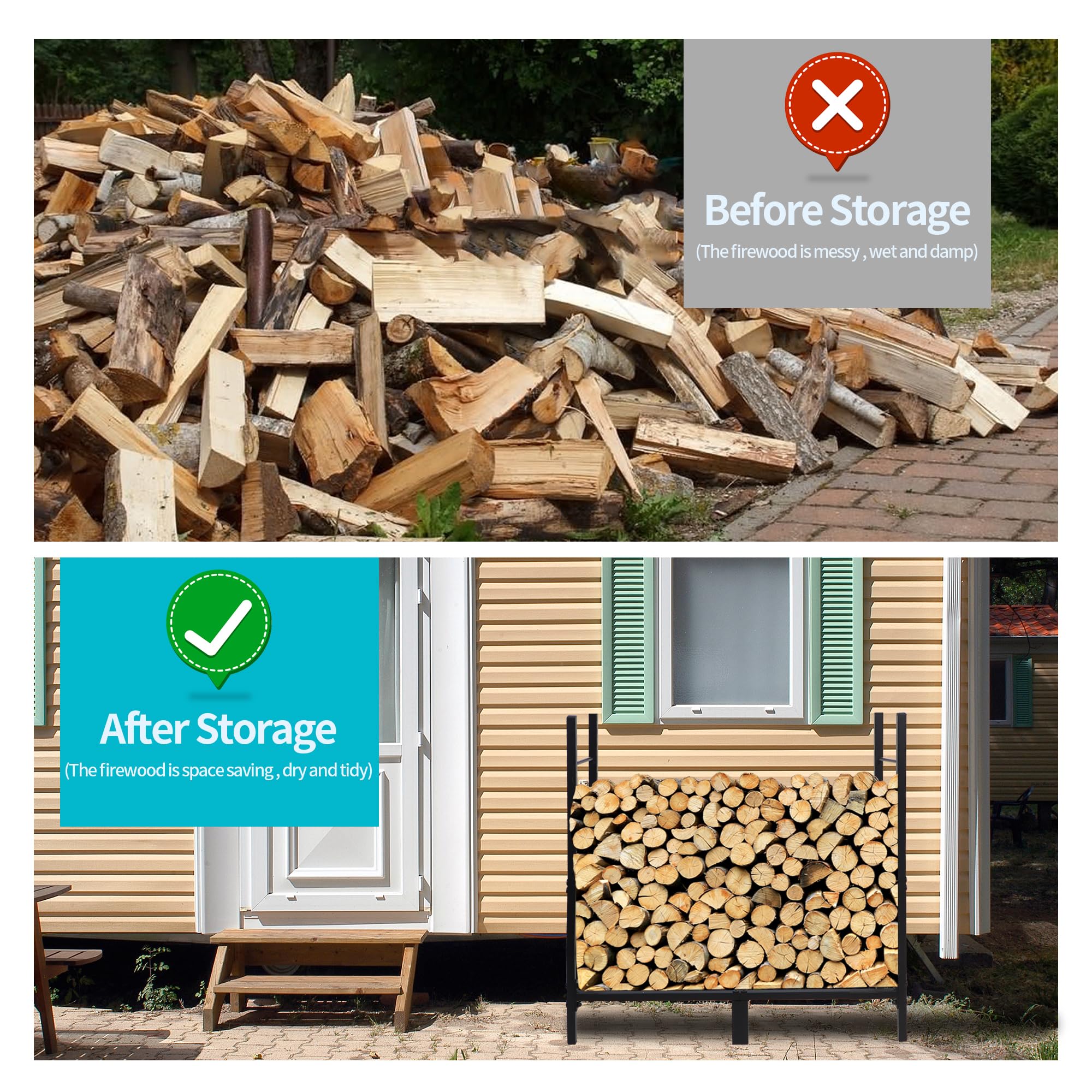 Snapklik.com : 2.7ft Firewood Rack Outdoor Indoor Holder For Fireplace ...