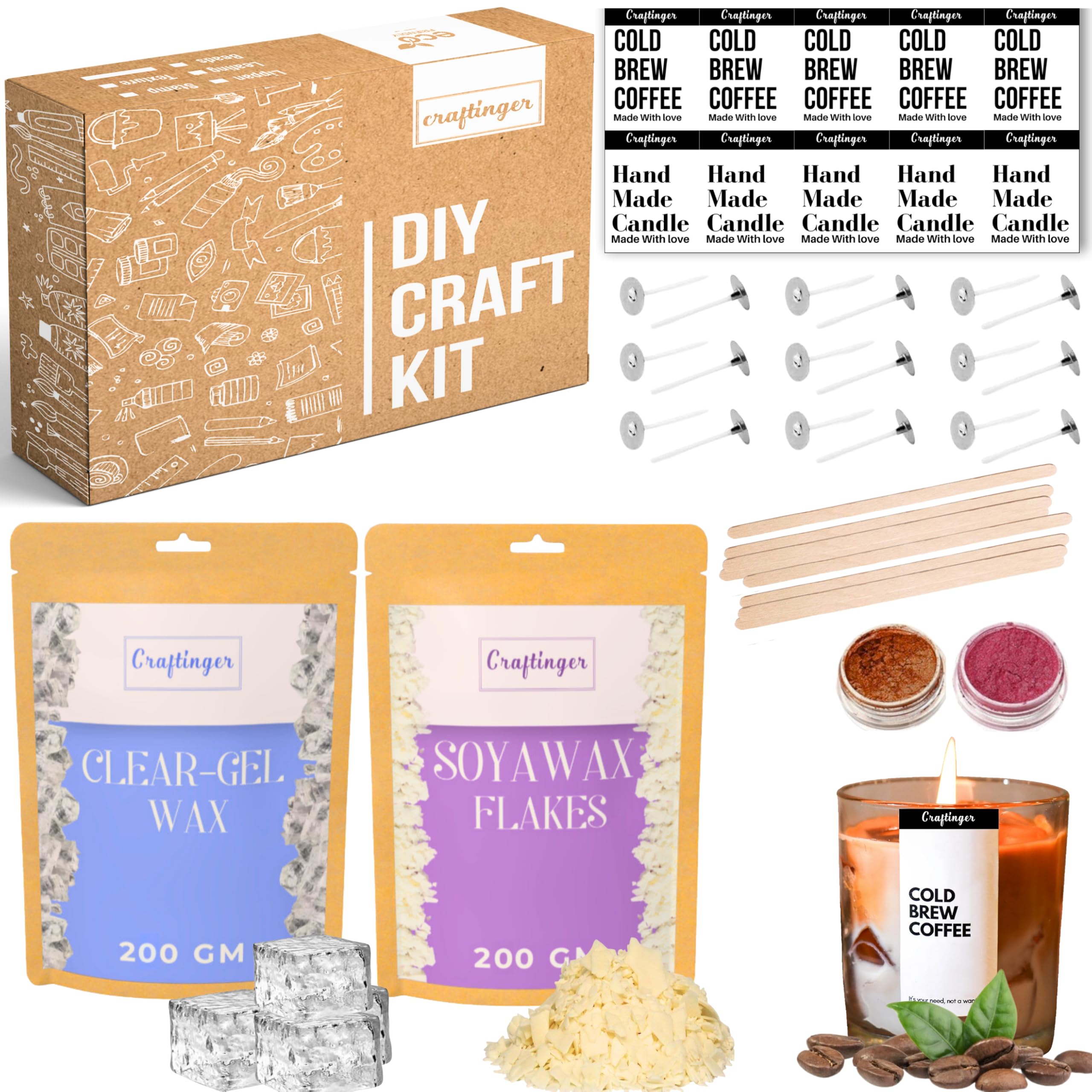 DIY Candle Making Material Kit with 200g SOYA Wax Flakes, 200g Clear ...
