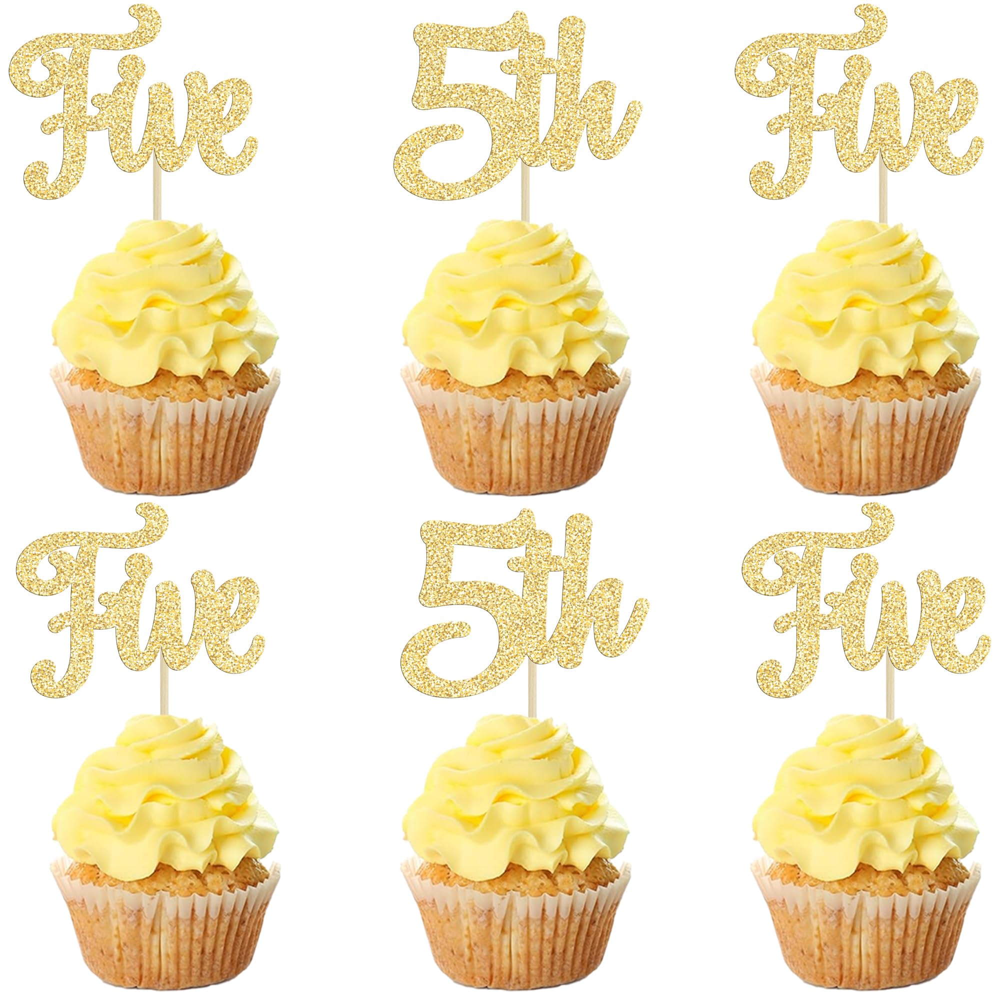 Amazon.com: Gyufise 24Pcs 5th Birthday Cupcake Toppers Glitter Cheer to ...