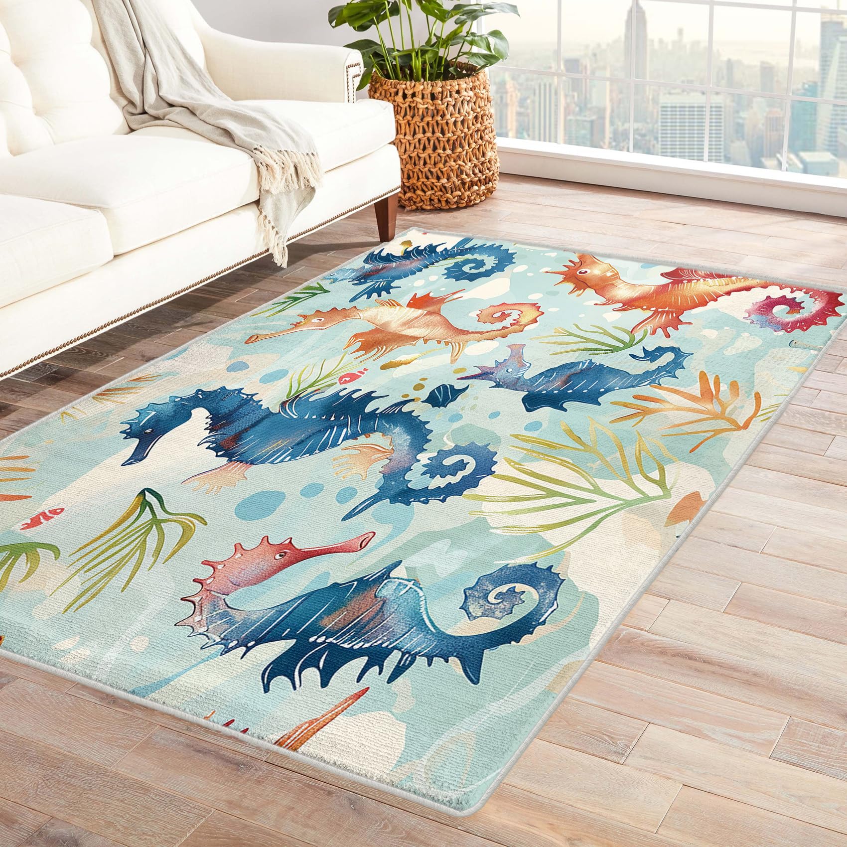 Amazon.com: NejTrenzy Coastal Throw Rug 2x3, Washable Seahorse Rugs for ...