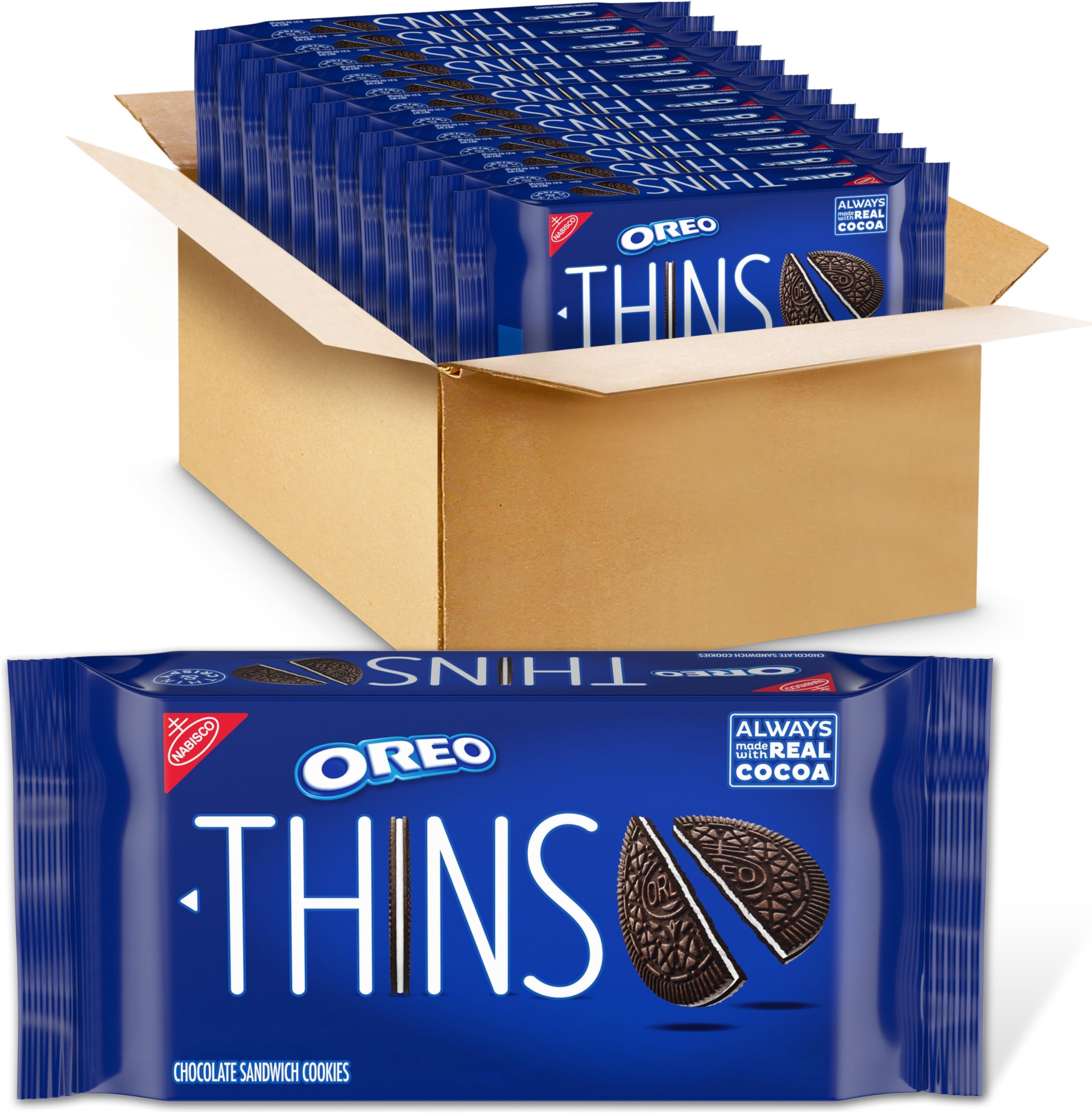Amazon.com: OREO Thins Dark Chocolate Creme Sandwich Cookies, Family ...