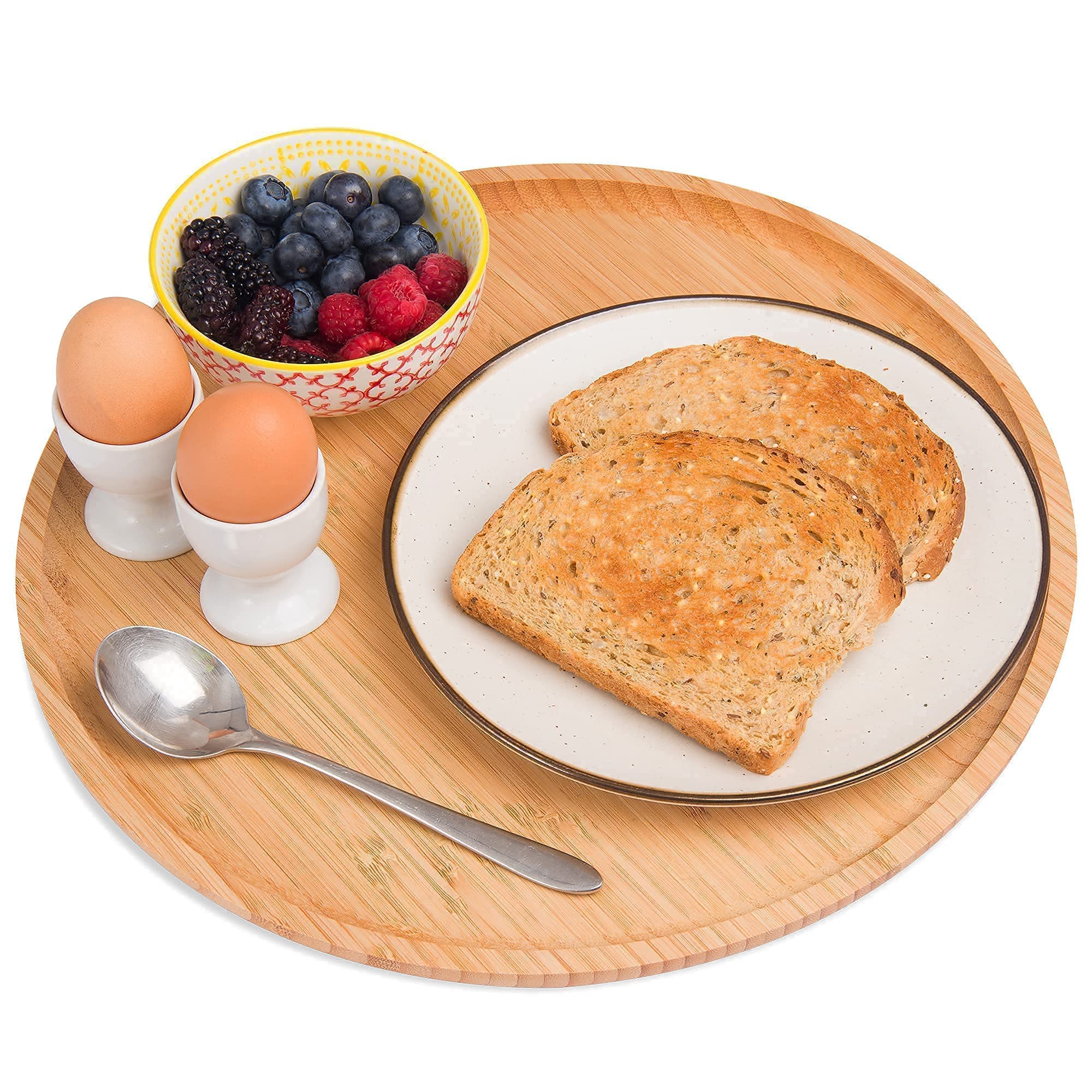 Dan&Co Bamboo Round Wooden Tray, Serving Platter or Plate, Stylish 35 ...