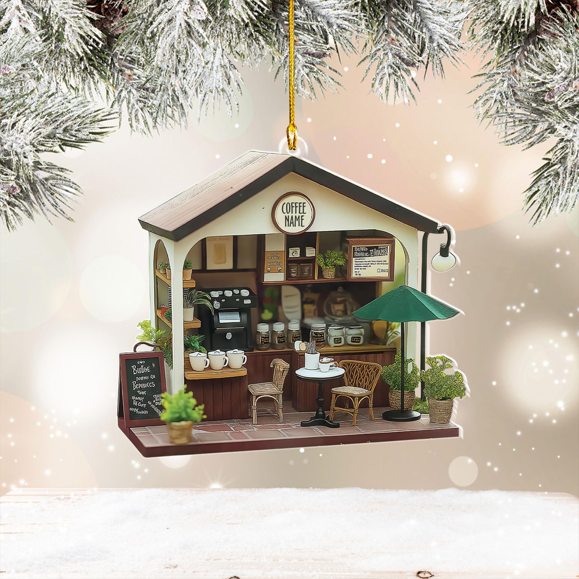 Amazon.com: Personalized Coffee Shop Christmas Ornament, Café Shop ...