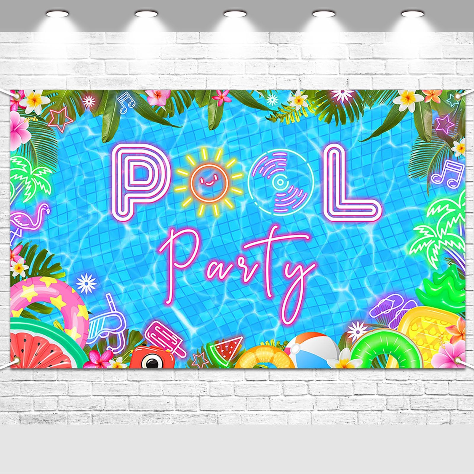 Amazon.com : Avezano Summer Pool Party Backdrop Banner Neon Pool Party ...