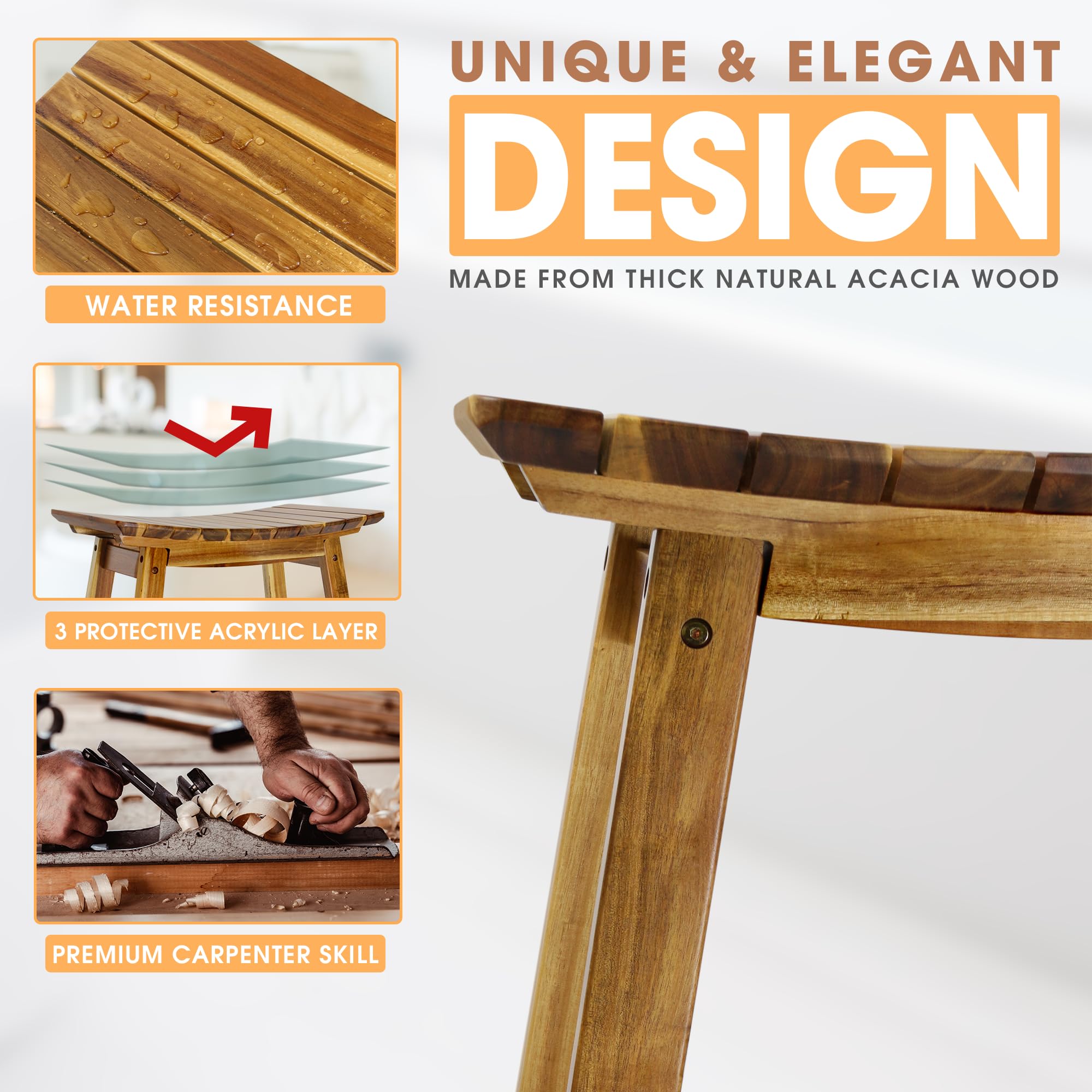 Snapklik.com : Acacia Shower Stool Bench For Inside Shower And Bath