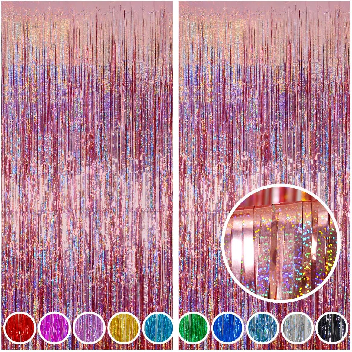 Foil Fringe Backdrop, Melsan 2 Pack 3.2 ft x 8.2 ft Tinsel Foil Fringe ...