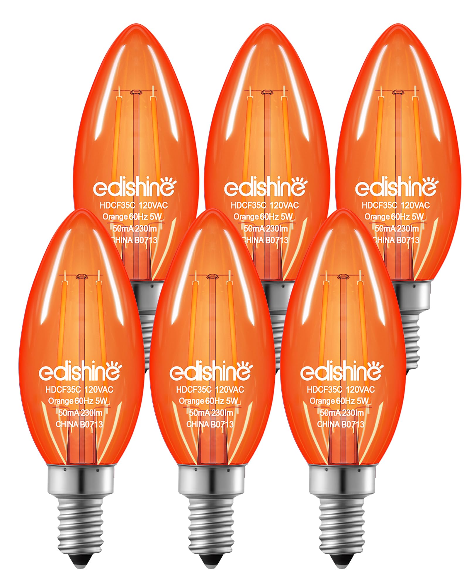 EDISHINE Orange Dimmabl Light Bulb, 5W Equivalent 60W, C35 LED Filament ...