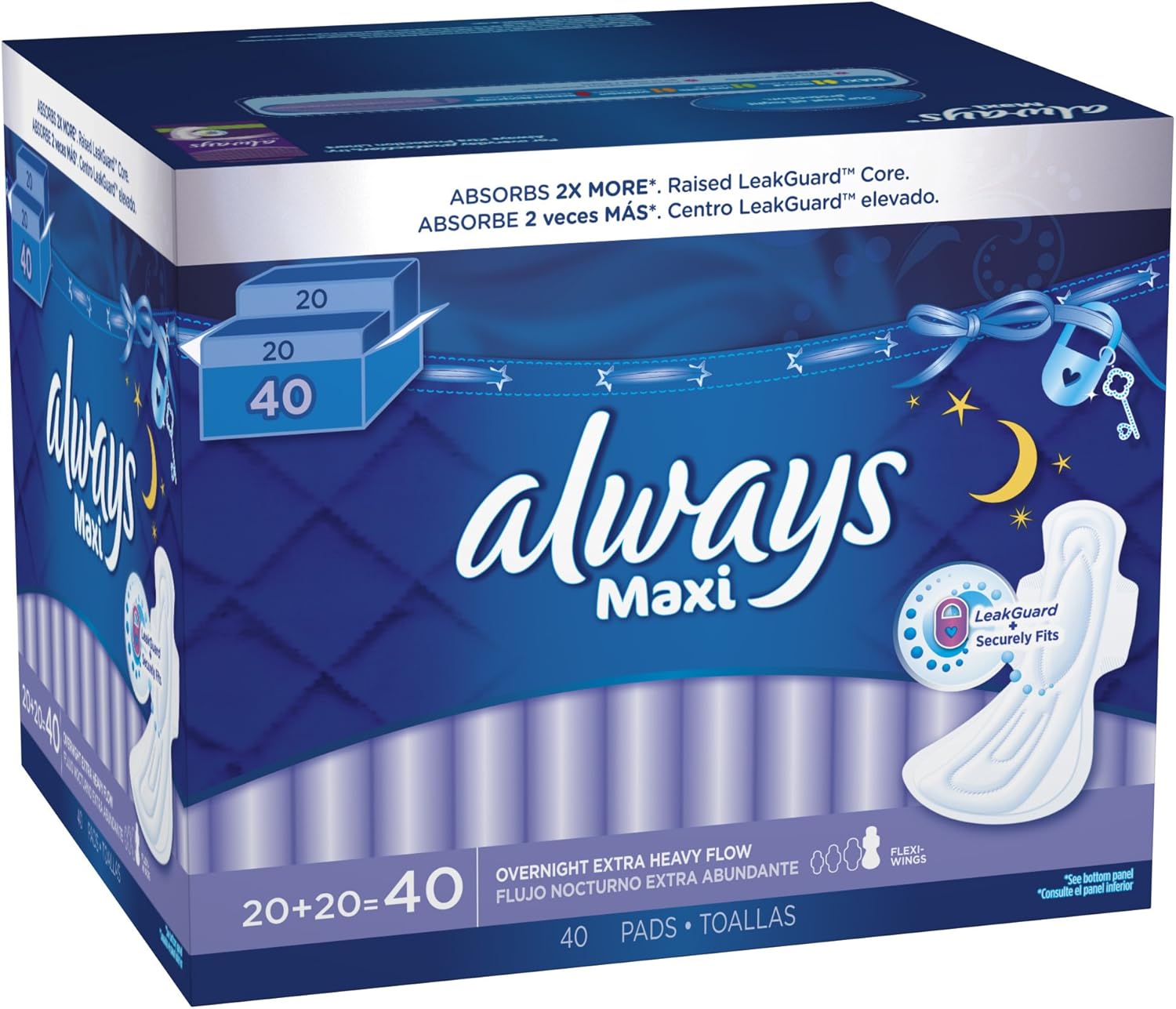 Amazon.com: Always Maxi Overnight Extra Heavy Flow Pads with Wings, 40 ...