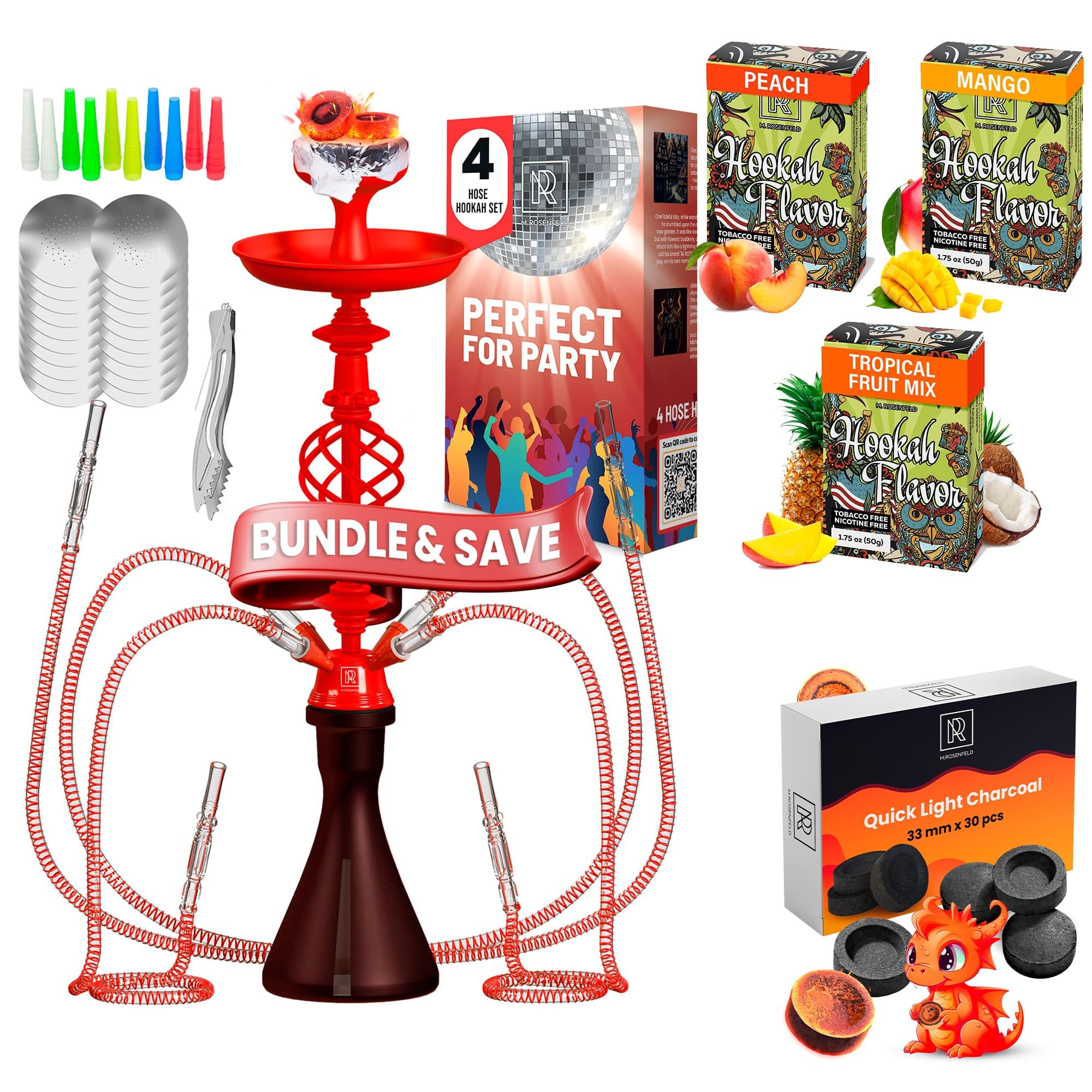 Amazon.com: Red & Black Hookah Set With Everything 4 Hose & 30 pcs ...
