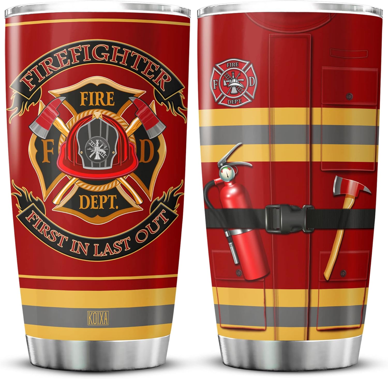 KOIXA First In Last Out Firefighter Tumbler Stainless Steel Mug With ...
