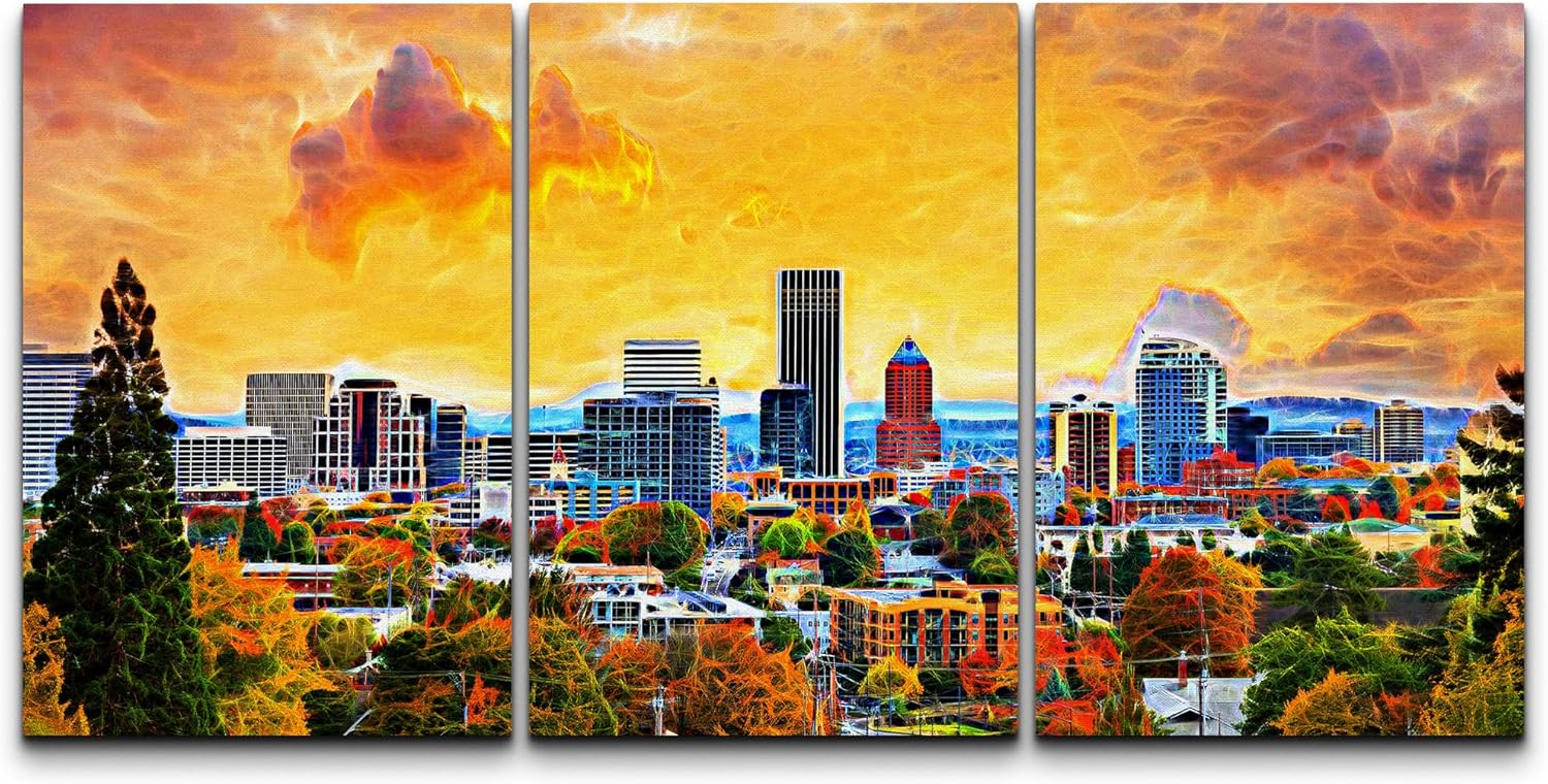 Amazon.com: wall26 - 3 Piece Canvas Wall Art - Portland Oregon Downtown ...