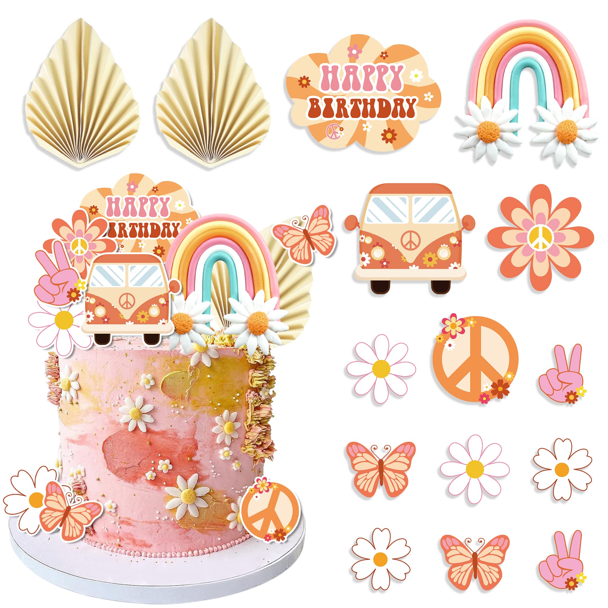 Amazon.com: 15 PCS Groovy Cupcake Toppers Boho Rainbow Cake Topper ...