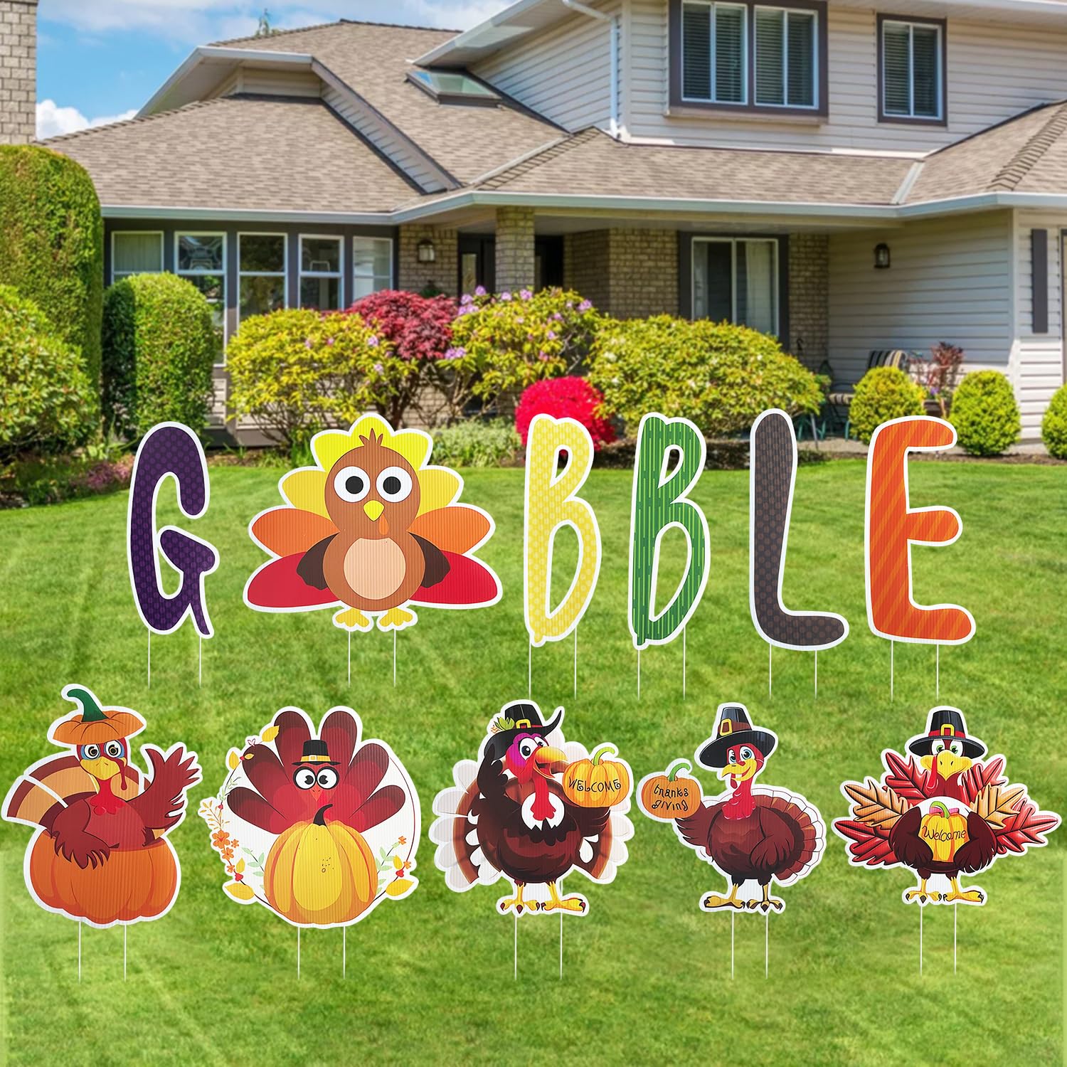 Amazon.com : 11 Pcs Thanksgiving Yard Signs Gobble Turkey Yard Signs ...
