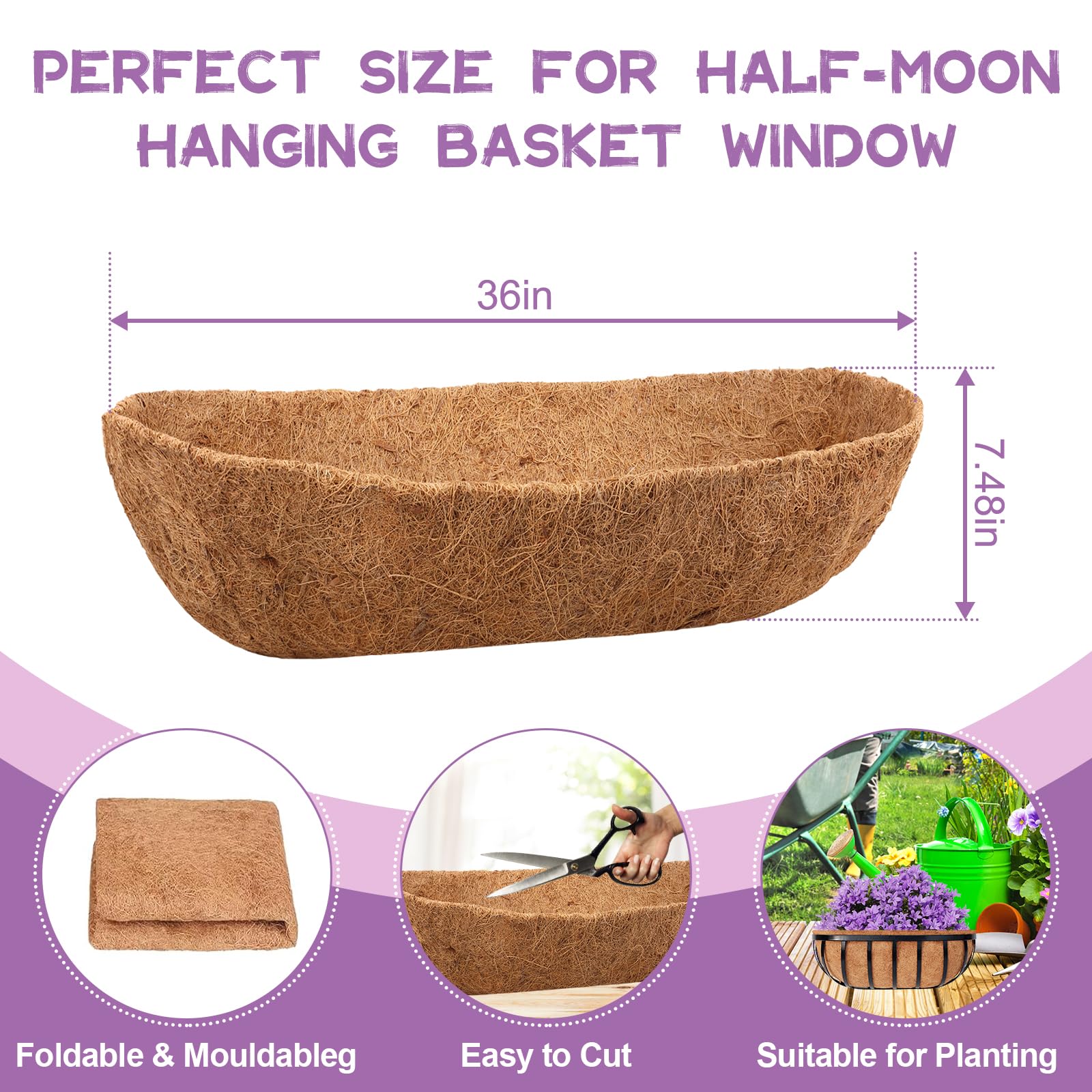 Snapklik.com : 4 Pack 36 Inch Trough Coir Liners For Planters, Pre ...