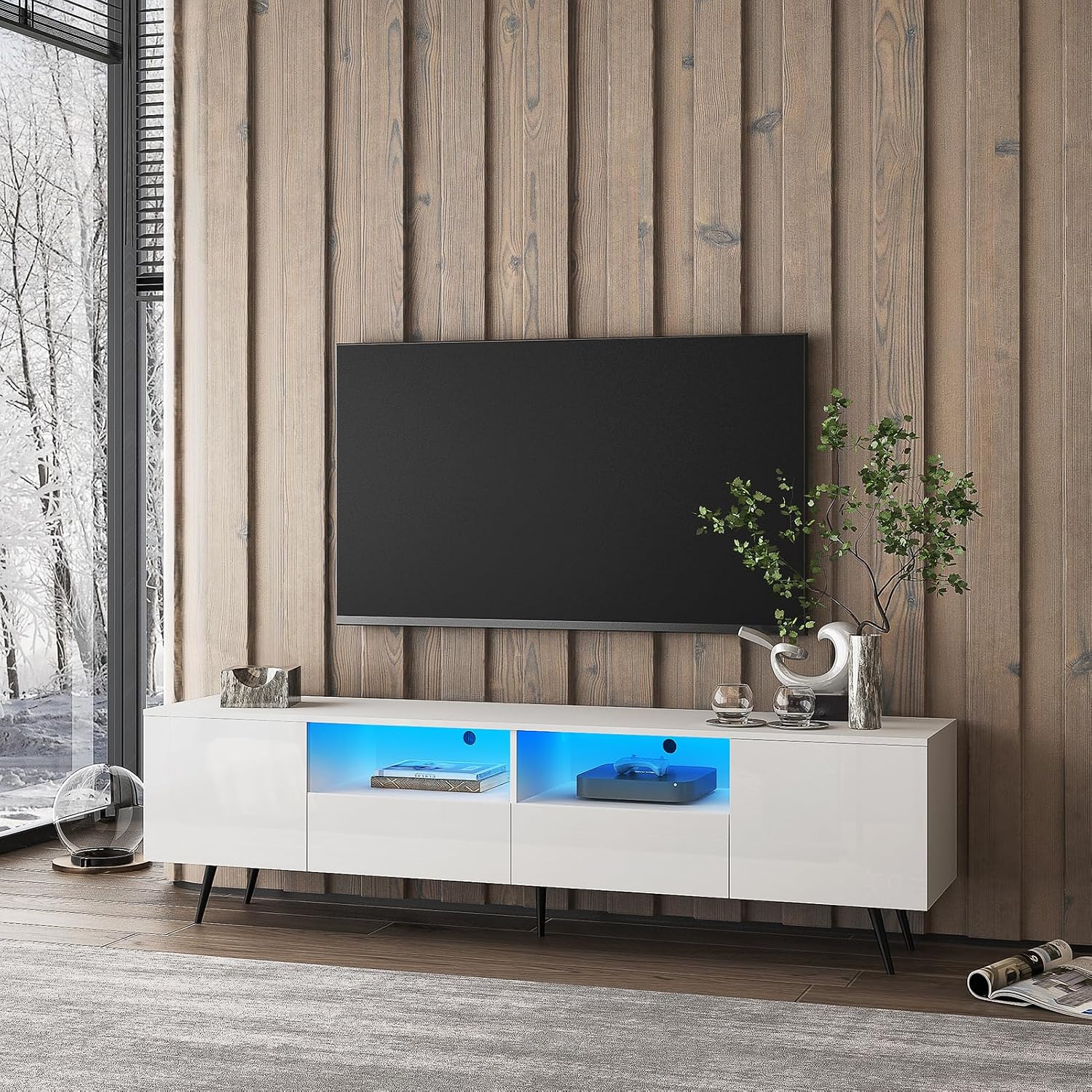 Amazon.com: Modern White LED TV Stand for TVs up to 75'', High Glossy ...