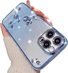 Amazon.com: YYDSUNY for iPhone 15 ProMax Case Bling Glitter Clear, Cute Rose Flower Sparkle ...