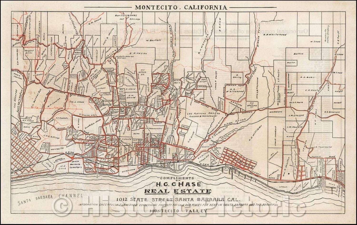 Amazon.com: Historic Map - Montecito, California, 1924, H. G. Chase ...