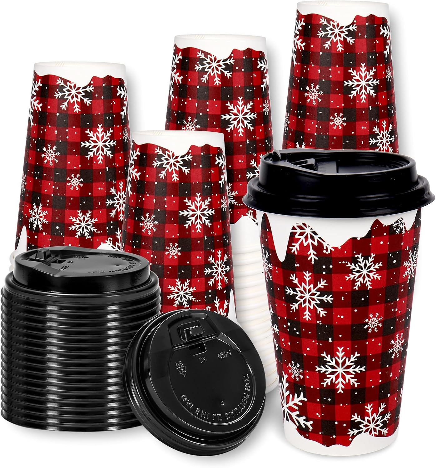 Amazon.com: JarThenaAMCS 50 Sets Christmas Plaid Coffee Cups with Lids ...