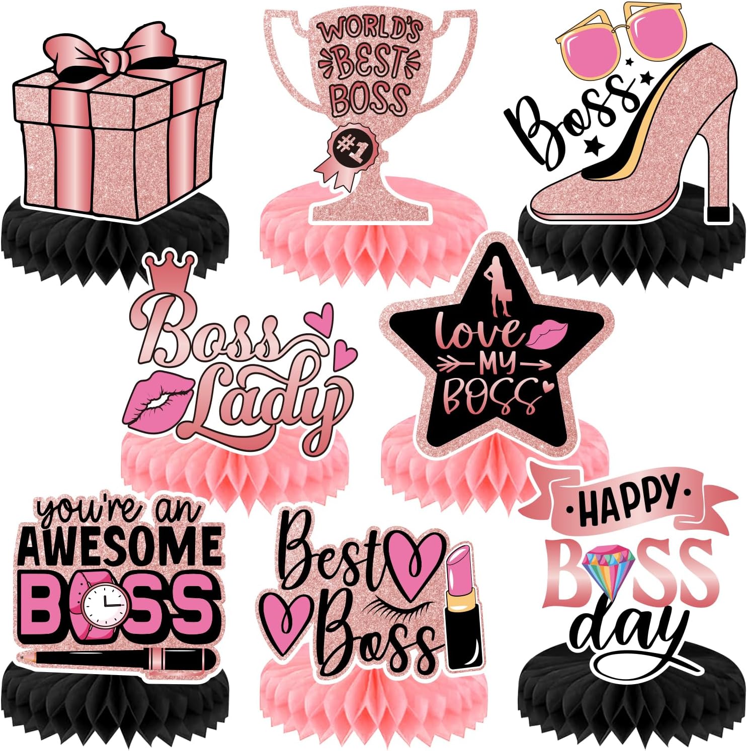 Amazon.com: Boss Day Decorations Honeycomb Centerpieces, 8pcs Pink Lady ...