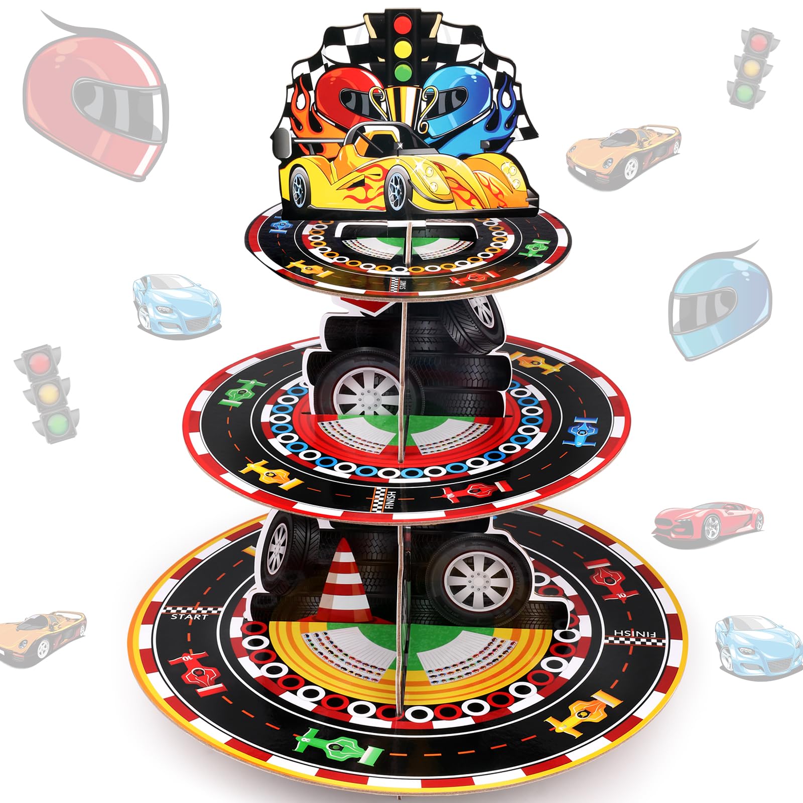 Amazon.com: Race Car Party Decorations Cupcake Stand 3 Tier Cardboard ...