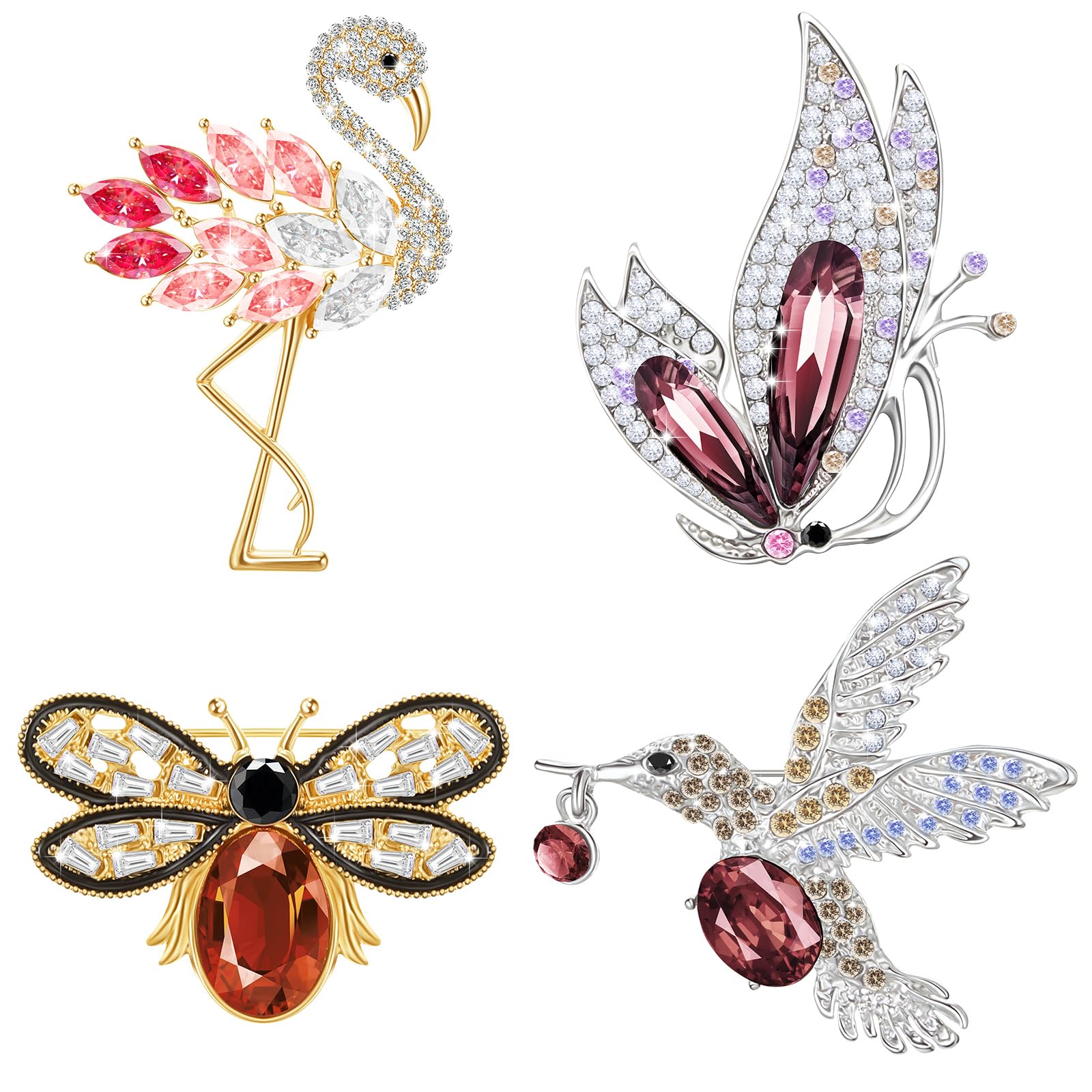 Amazon.com: Ecally 4 Pcs Animal Brooches Pins Rhinestone Crystal Bee ...