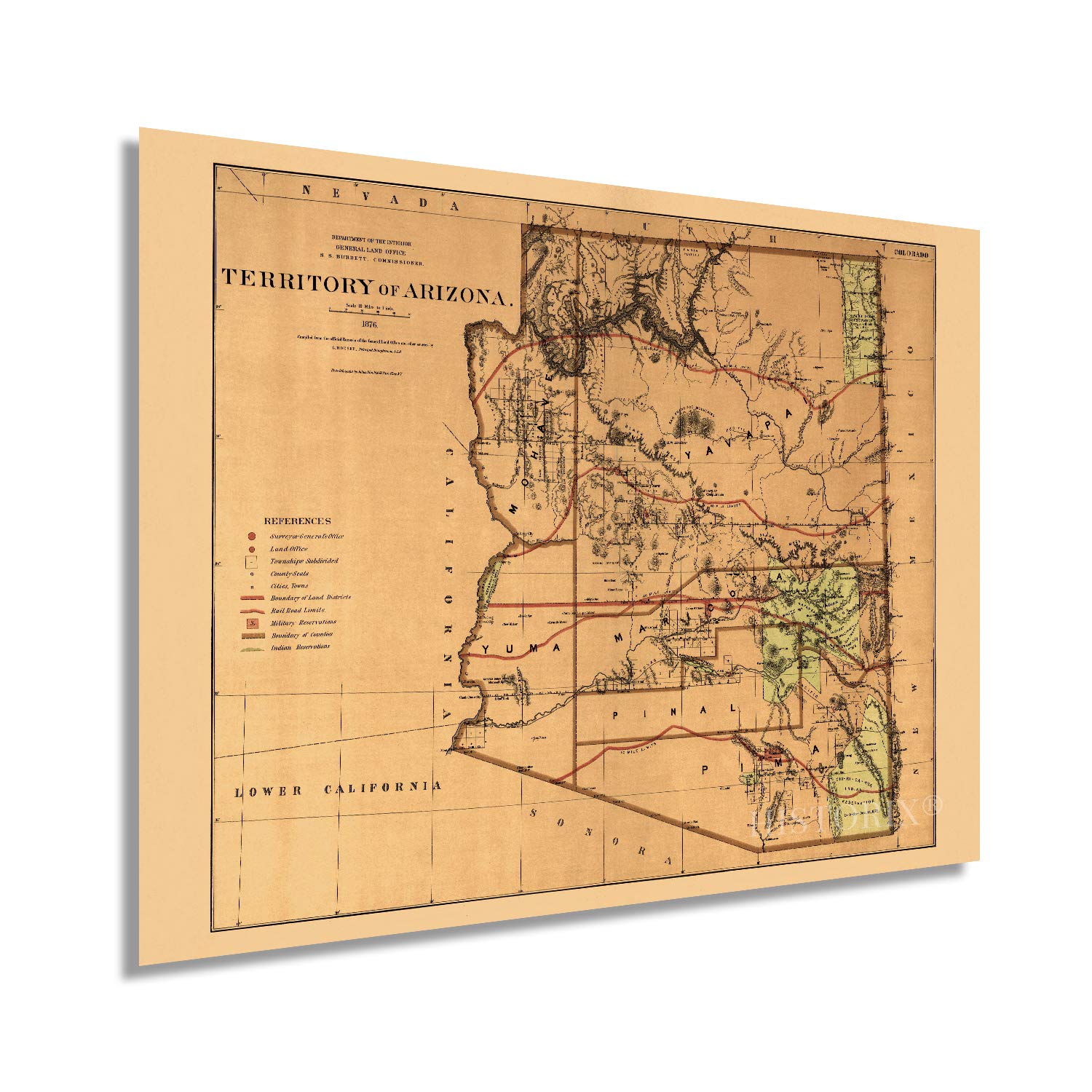 Snapklik.com : Vintage 1876 Arizona Territory Map - 18x24 Inch Vintage ...