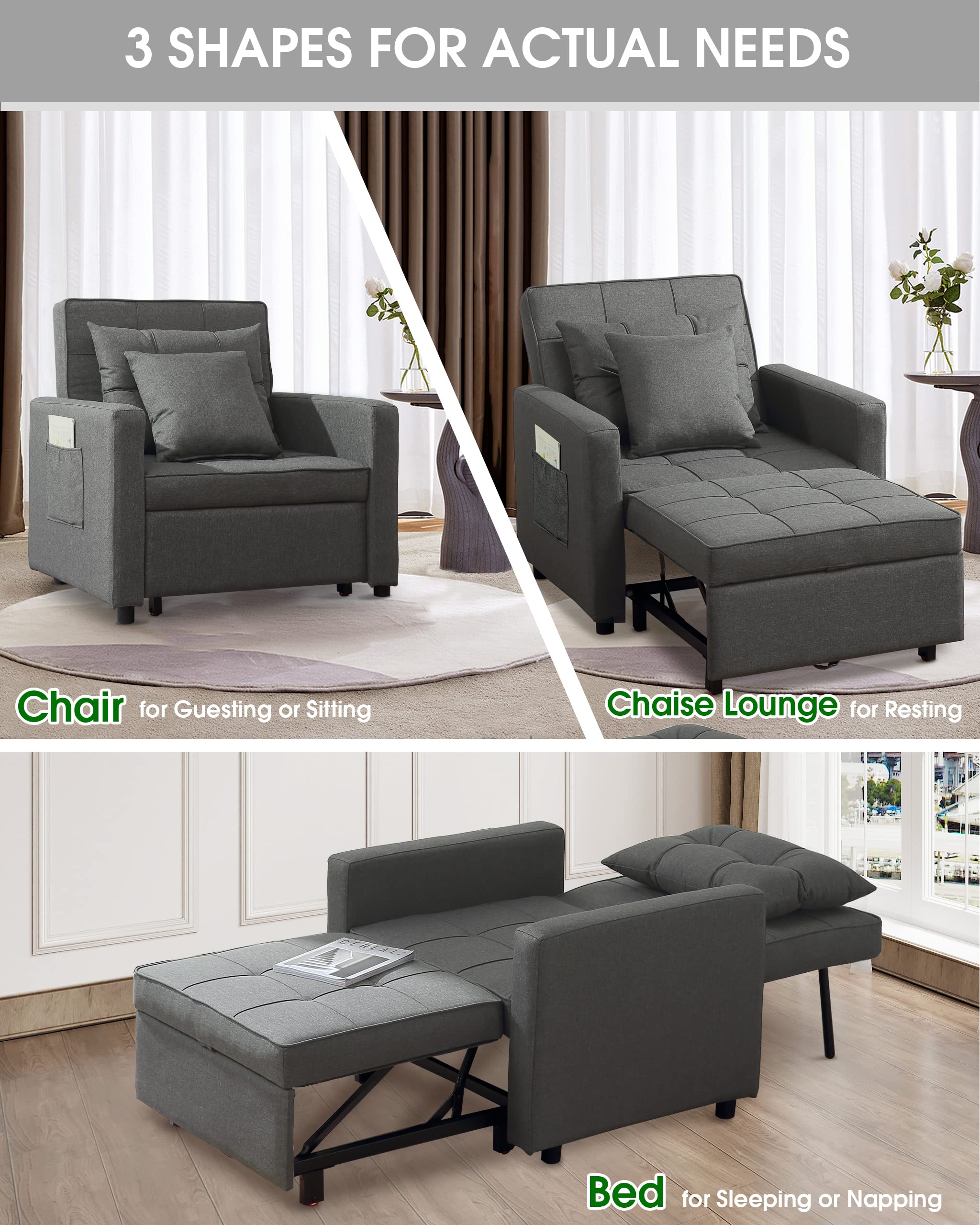 Snapklik.com : Updated Convertible Chair Bed, Sleeper Chair Bed 3 In 1 ...