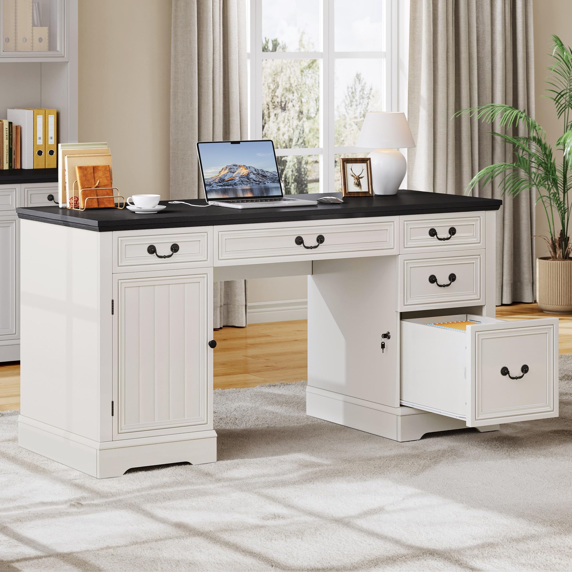 Amazon.com: YITAHOME Computer Desk with Drawers, 59" Farmhouse ...
