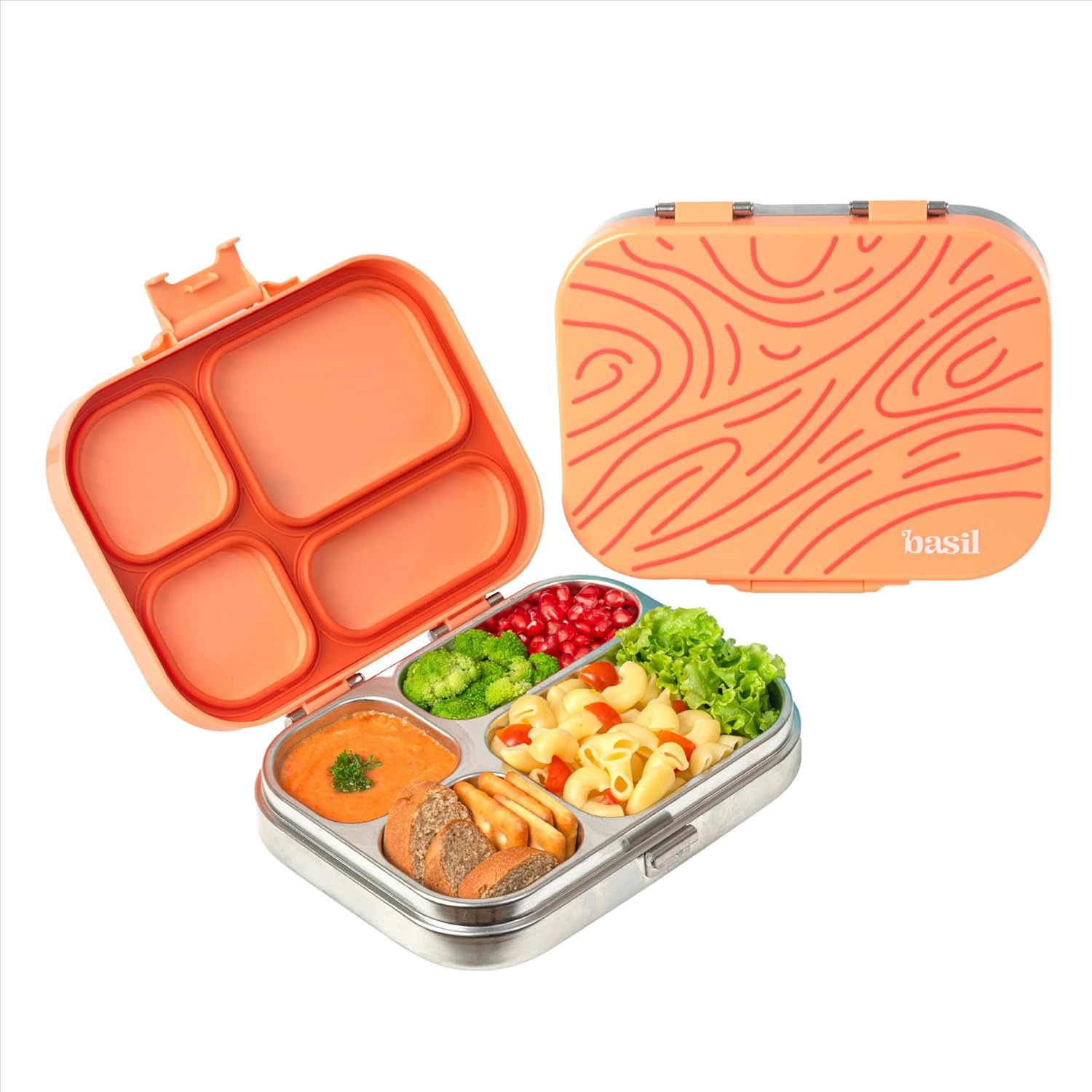 Buy Basil Bento Box Quad - 4 Compartment Stainless Steel Lunch Box with ...