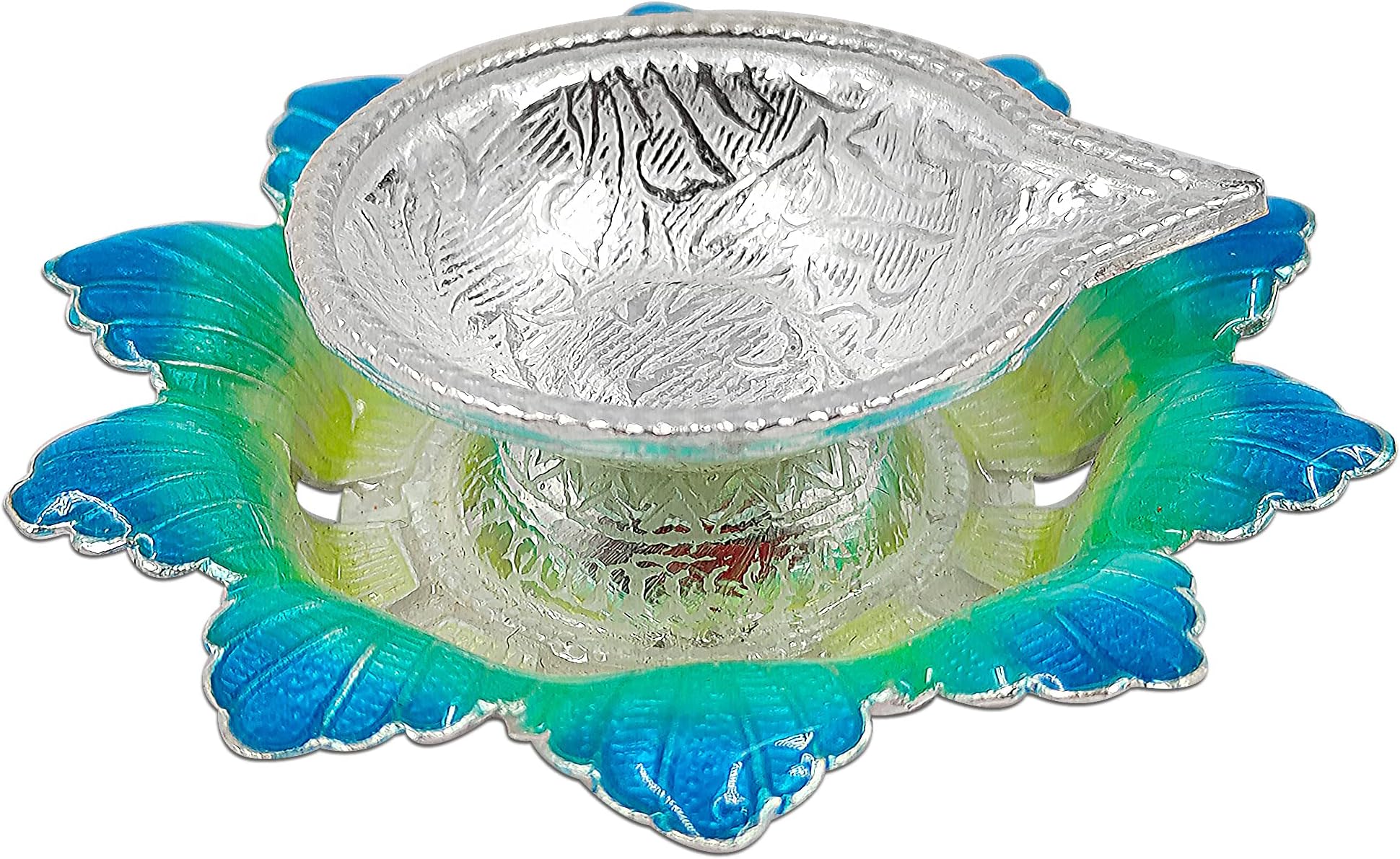 Buy PRD CARATCAFE Pure Silver 925 Diya Deepak For Pooja Mandir Flower ...