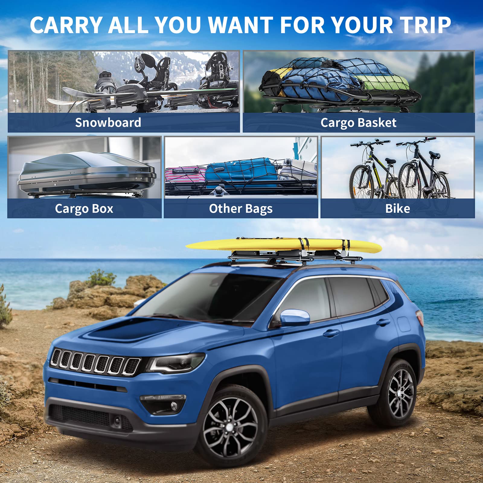 LEDKINGDOMUS Roof Rack Cross Bars Compatible with 2018-2022 Jeep ...