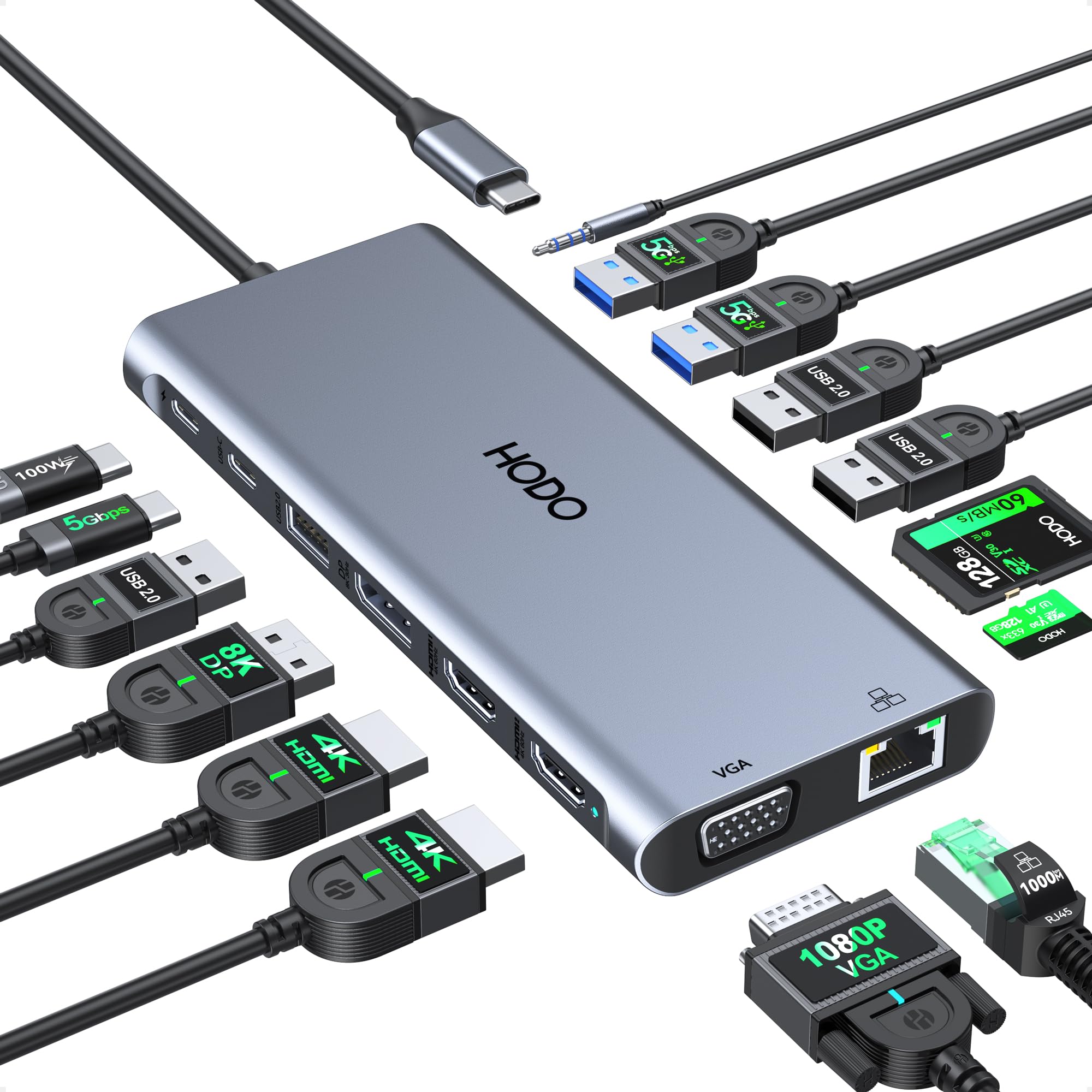 Amazon.com: HODO USB C HUB Multiport Adapter Docking Station USB C to 2 ...