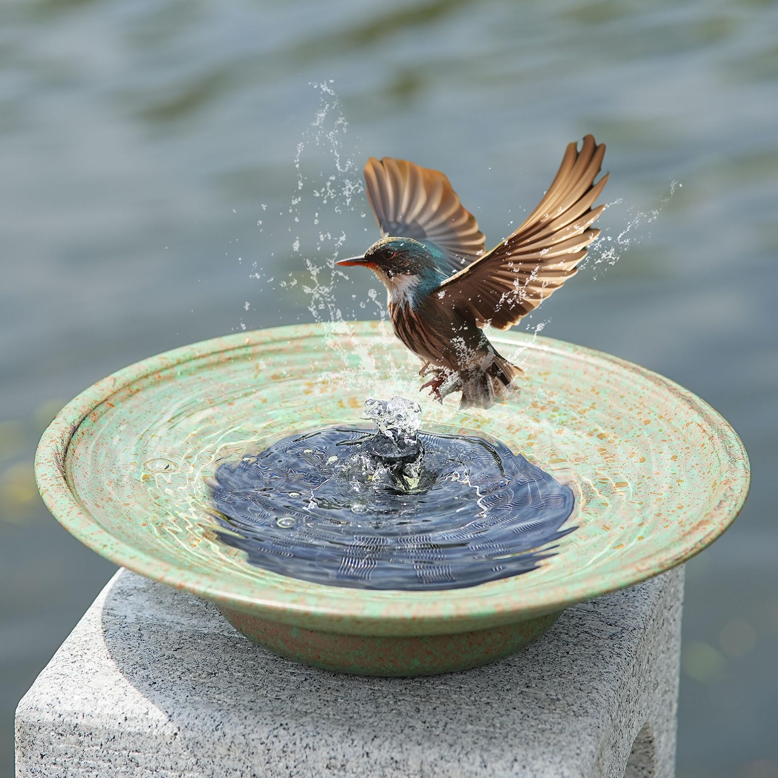 Amazon.com: HOUYANG Solar Fountain Bird Bath, Metal Bird Bath Bubbler ...