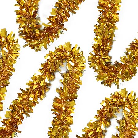 Amazon.com: Ohiyoo 50 Ft Gold Tinsel Garland Christmas Foil Tinsel ...