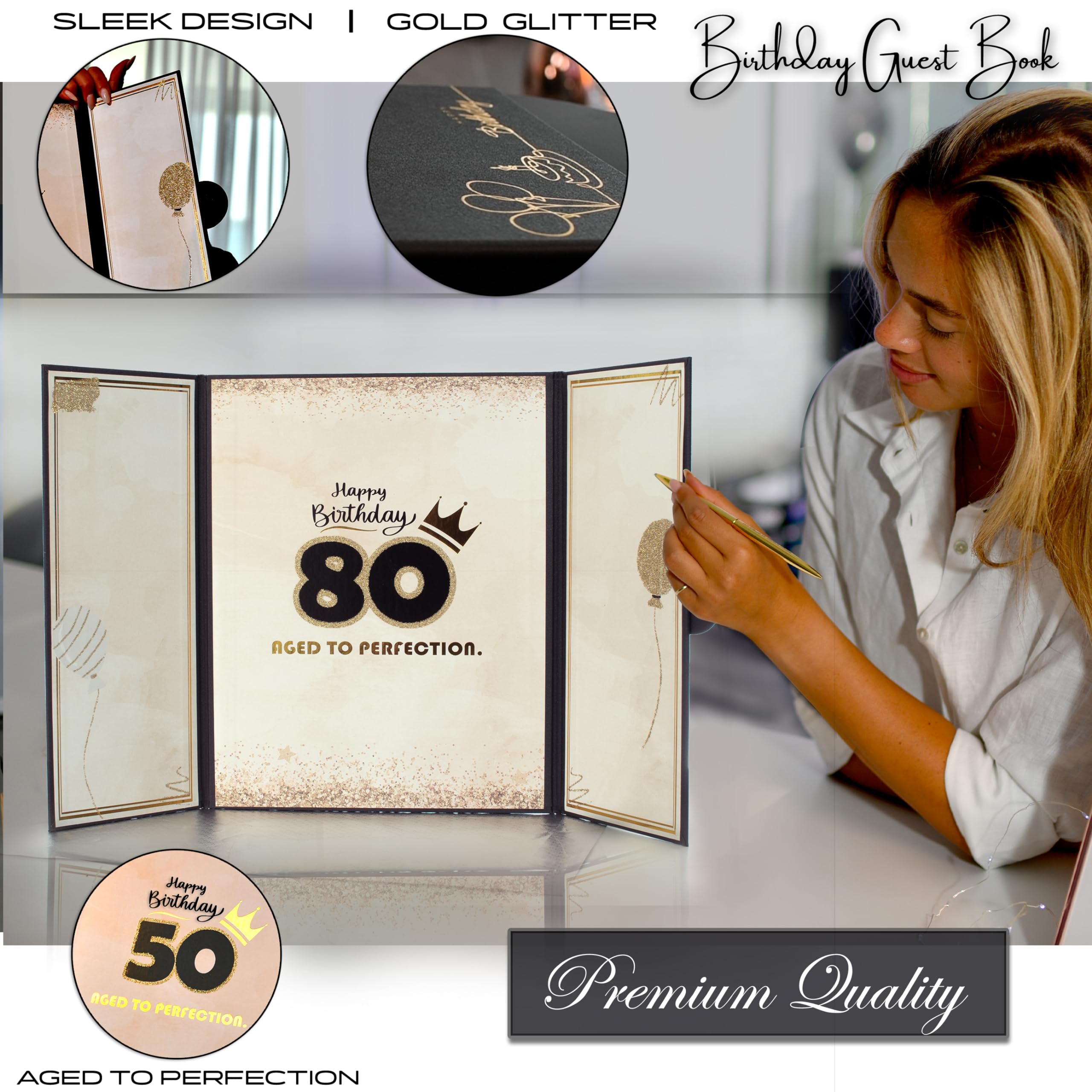 Snapklik.com : DOUBLESHOOT 70th Birthday Guest Book Black Gold Party ...