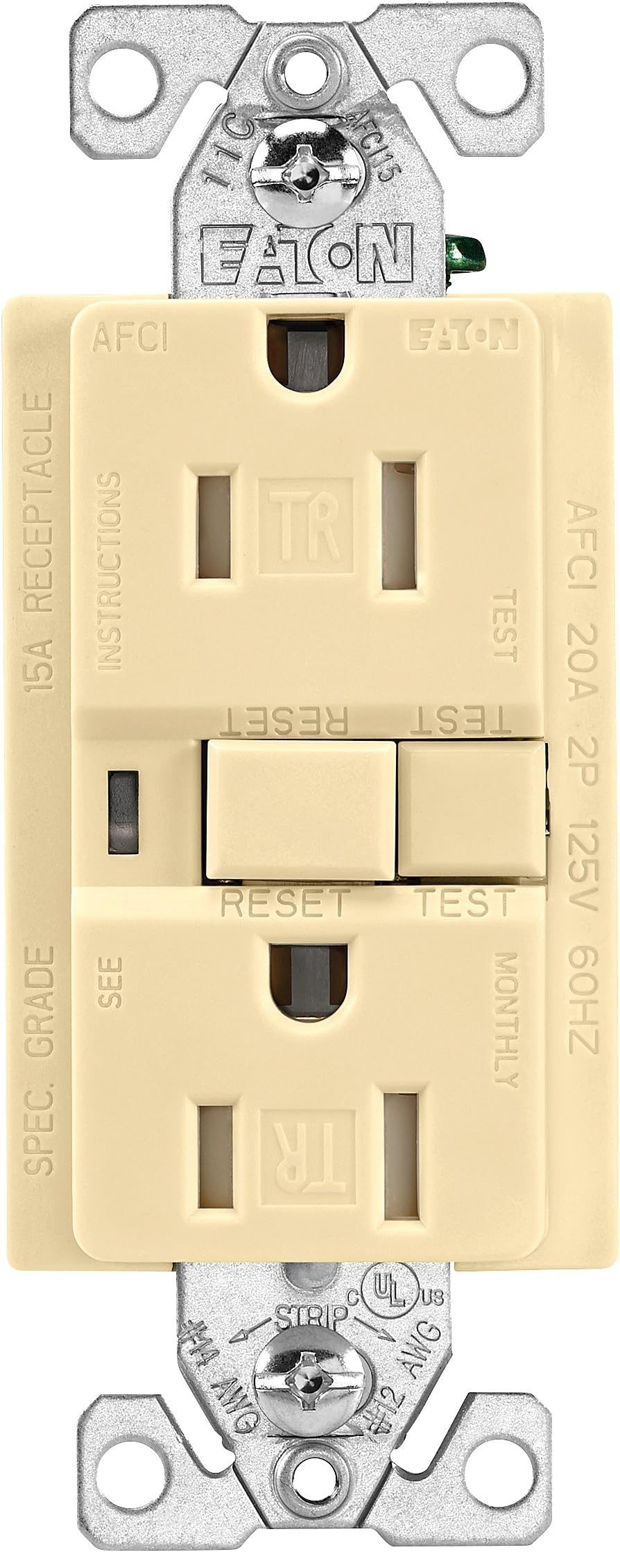 Eaton TRAFCI15LA 15 Amp Tamper Resistant AFCI Receptacle, Light Almond ...