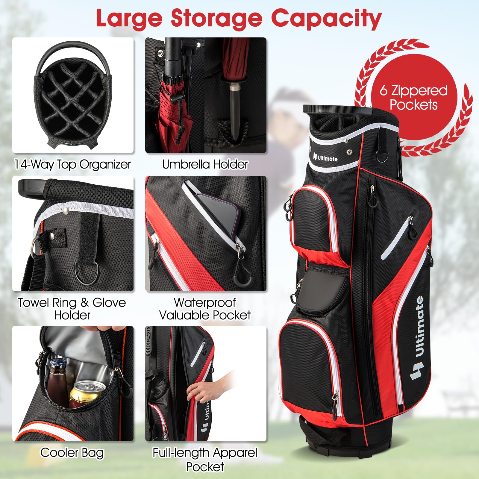 Snapklik.com : ULTIMATE 14-Way Golf Stand Bag, Portable Golf Bag W/ 6 ...