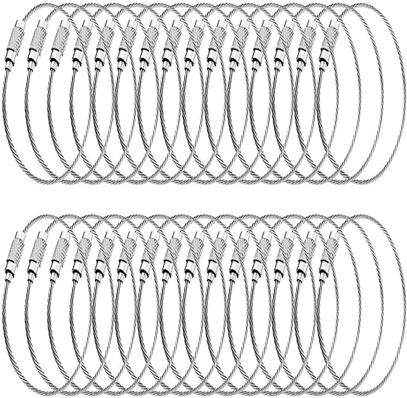 Amazon.com: Hulless 30 pcs Stainless Steel Wire Keychains 1.5mm Cable 6 ...