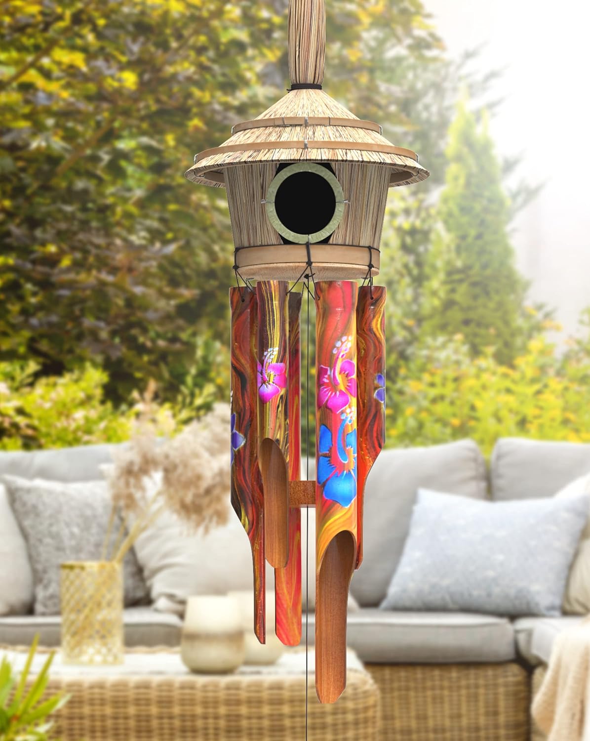 Amazon.com : Nalulu Flory Bamboo Wind Chimes - Outdoor Wood Wooden ...