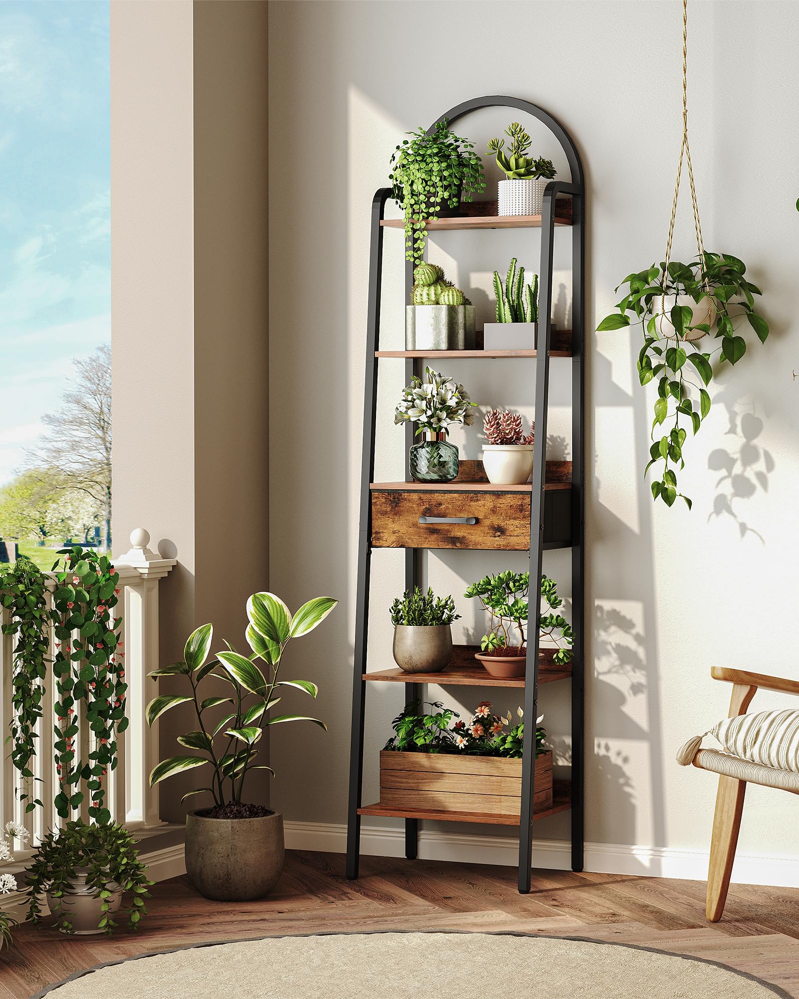 Amazon.com: CHOEZON 5 Tier Ladder Shelf with Drawer, Tall Ladder ...