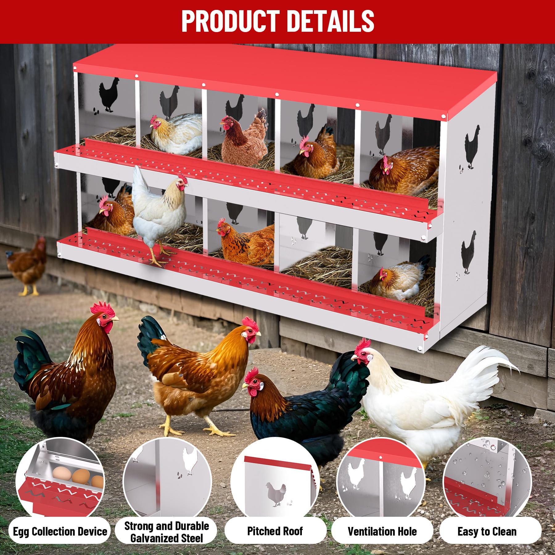 Snapklik.com : Chicken Nesting Box, 10 Compartment Metal Chicken ...