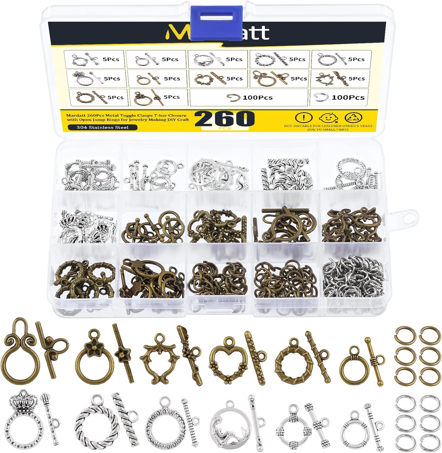 Amazon.com: Mardatt 320Pcs 12 Styles Alloy Toggle Clasp Set with Jump ...