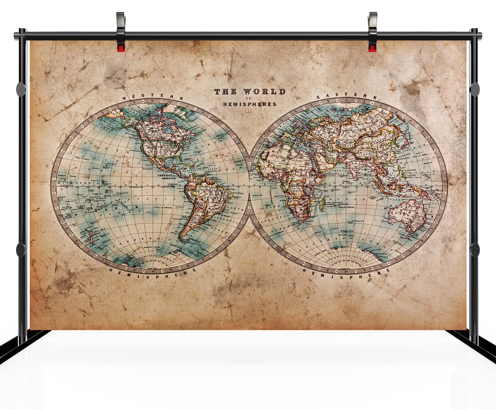 Hemispheres World Map 8x6ft Vintage World Map Backdrop - Retro ...