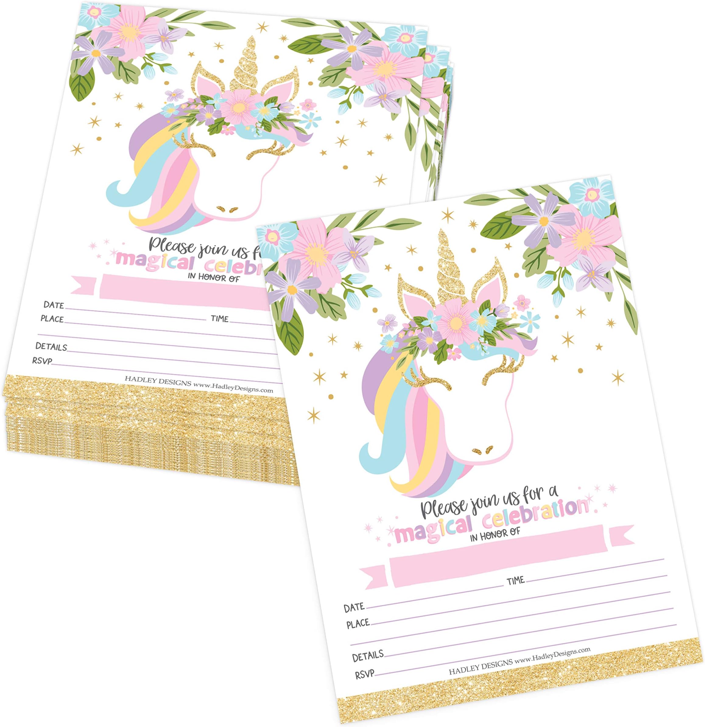 Amazon.com : Ymyfdyj Magical Unicorn Birthday Party Invitations ...