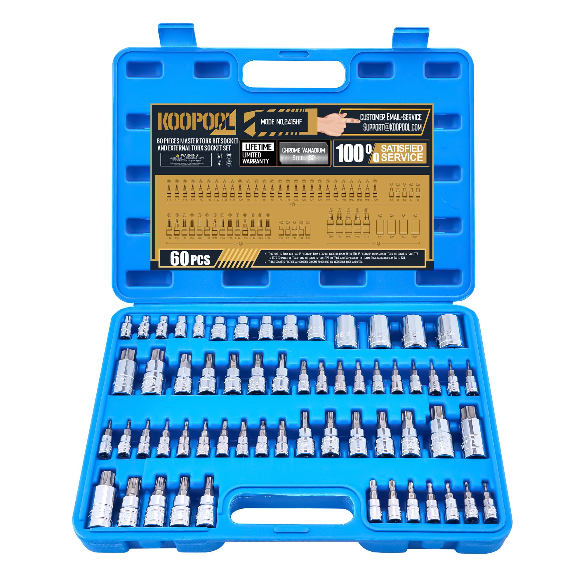60PCS Master Torx Bit Socket and External Torx Socket Set, S2 Steel ...
