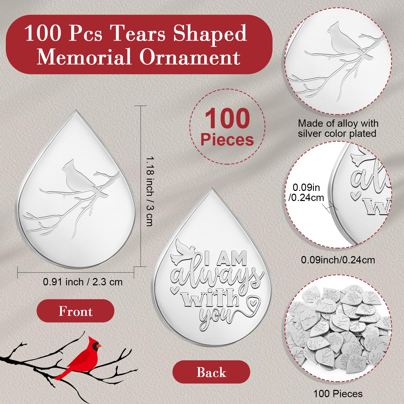 Ctosree 100 Sets Mini Tear Shaped Memorial Ornament Includes 100 Tear ...